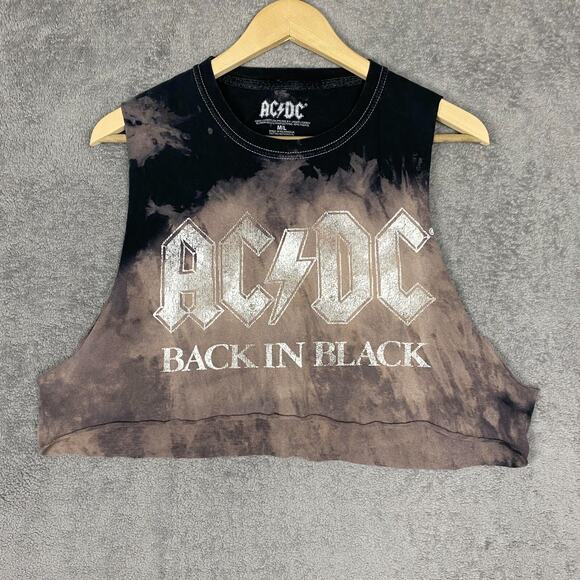 AC/DC | Tops | Acdc Back In Black Tank Top Women Ml Black Beige Tyedye ...